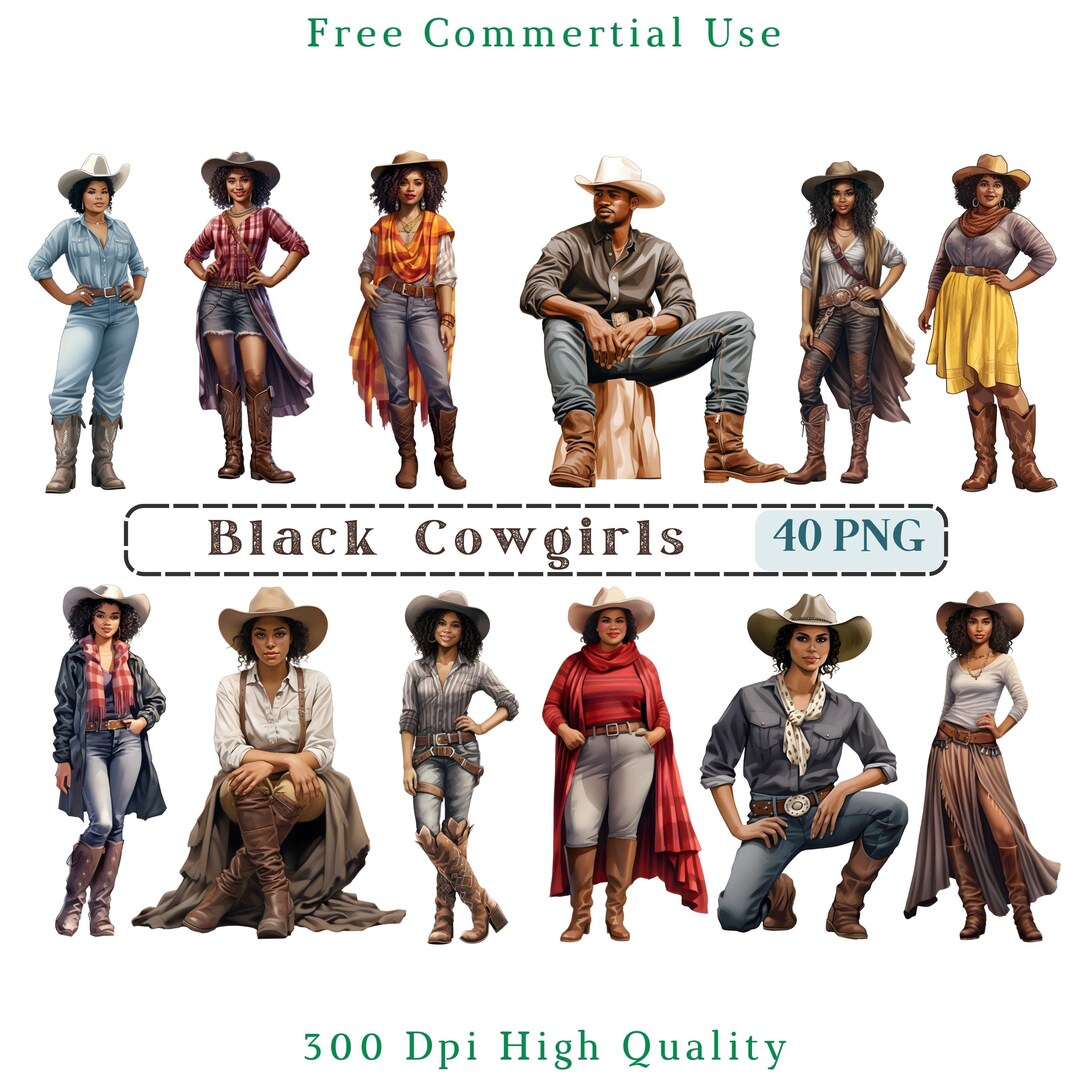 Black Cowgirl Clipart, Afro Cowgirls CU Clip Art, Composite Elements ...