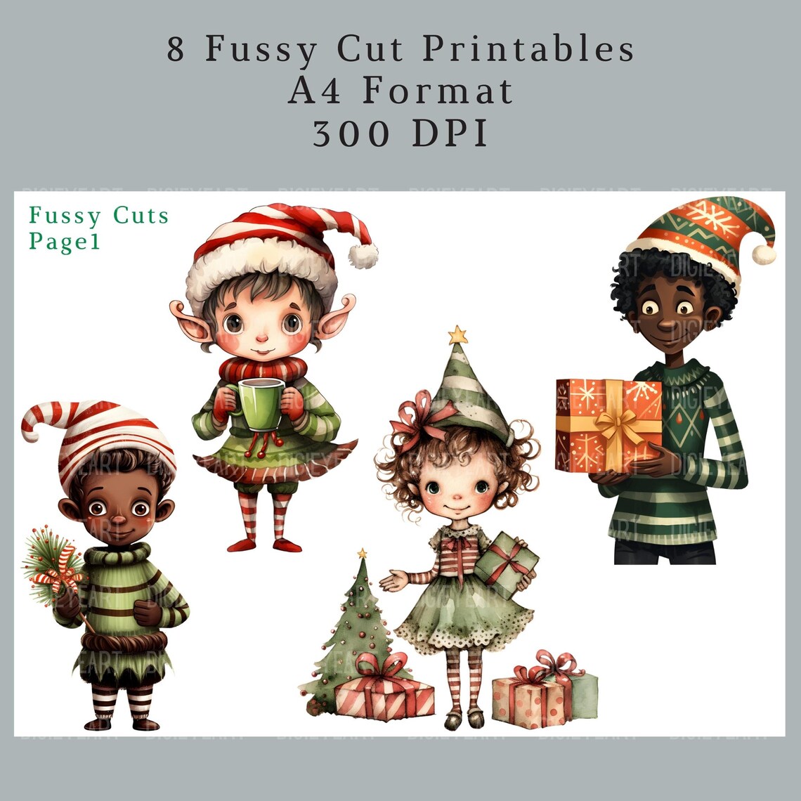 Whimsical Christmas Elf Clipart, Christmas Fussy Cut Images, Mixed ...