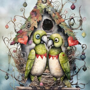 Whimsical Birds in Love Clipart, Mixed Media Quirky Birds CU Clip Art ...