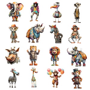 Whimsical Safari Animas Clipart, Mixed Media Quirky Animals CU Clip Art ...
