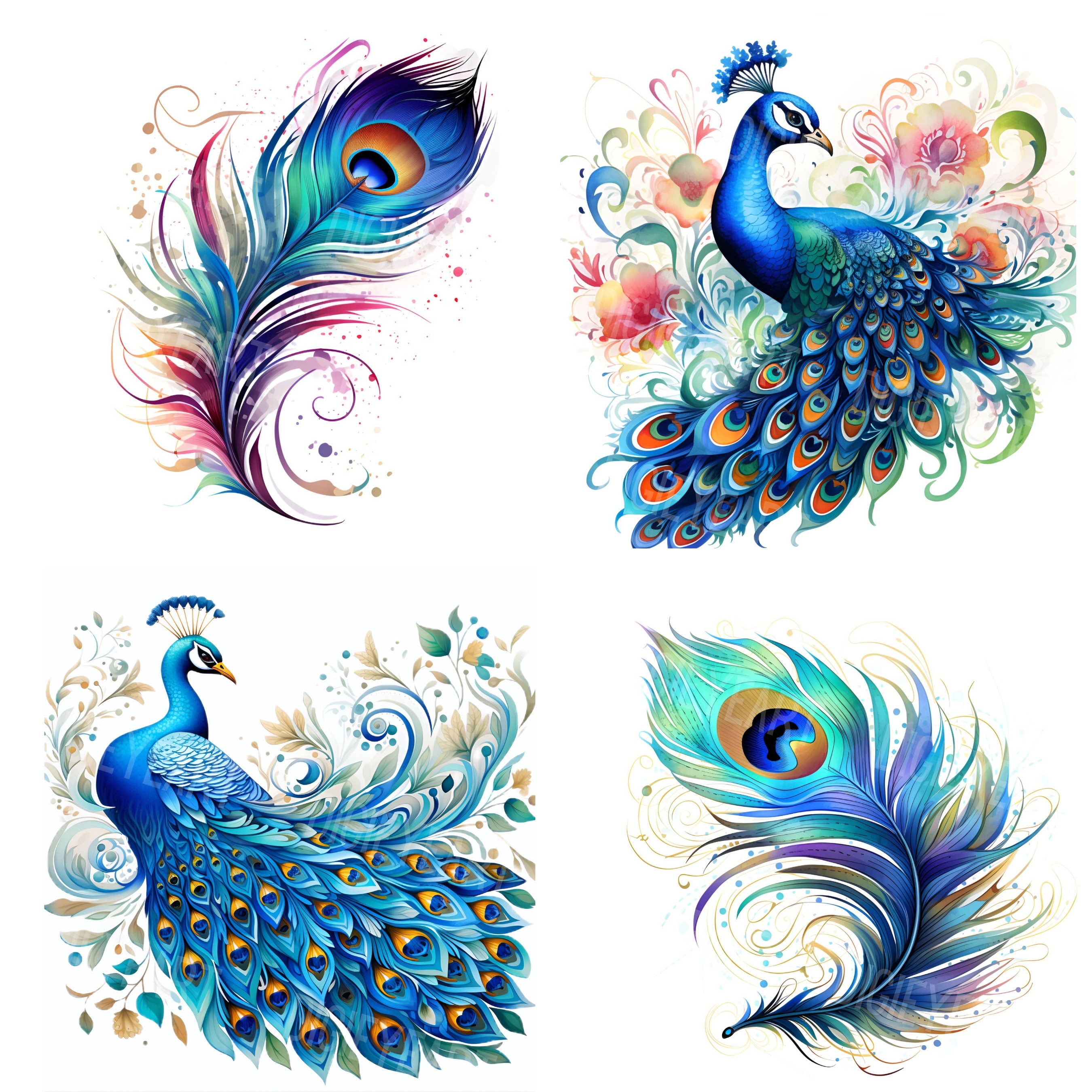 Watercolor Peacock Clipart Peacocks Clip Art Peafowl Bird - Etsy