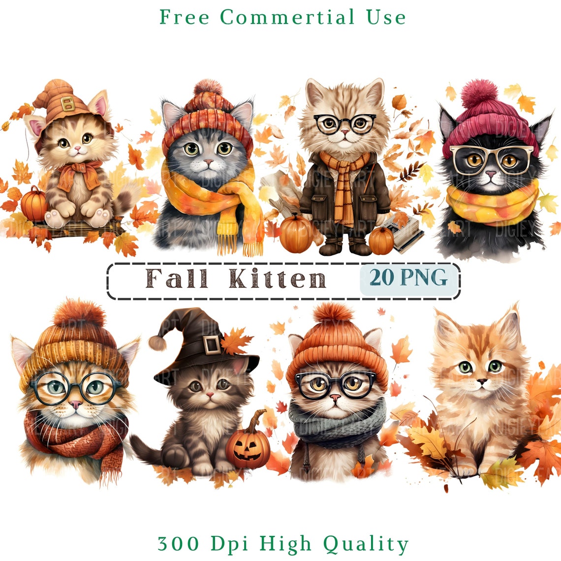 Fall Kittens Clipart, Autumn Cat Clip Art, Composite Elements Png, Fall ...