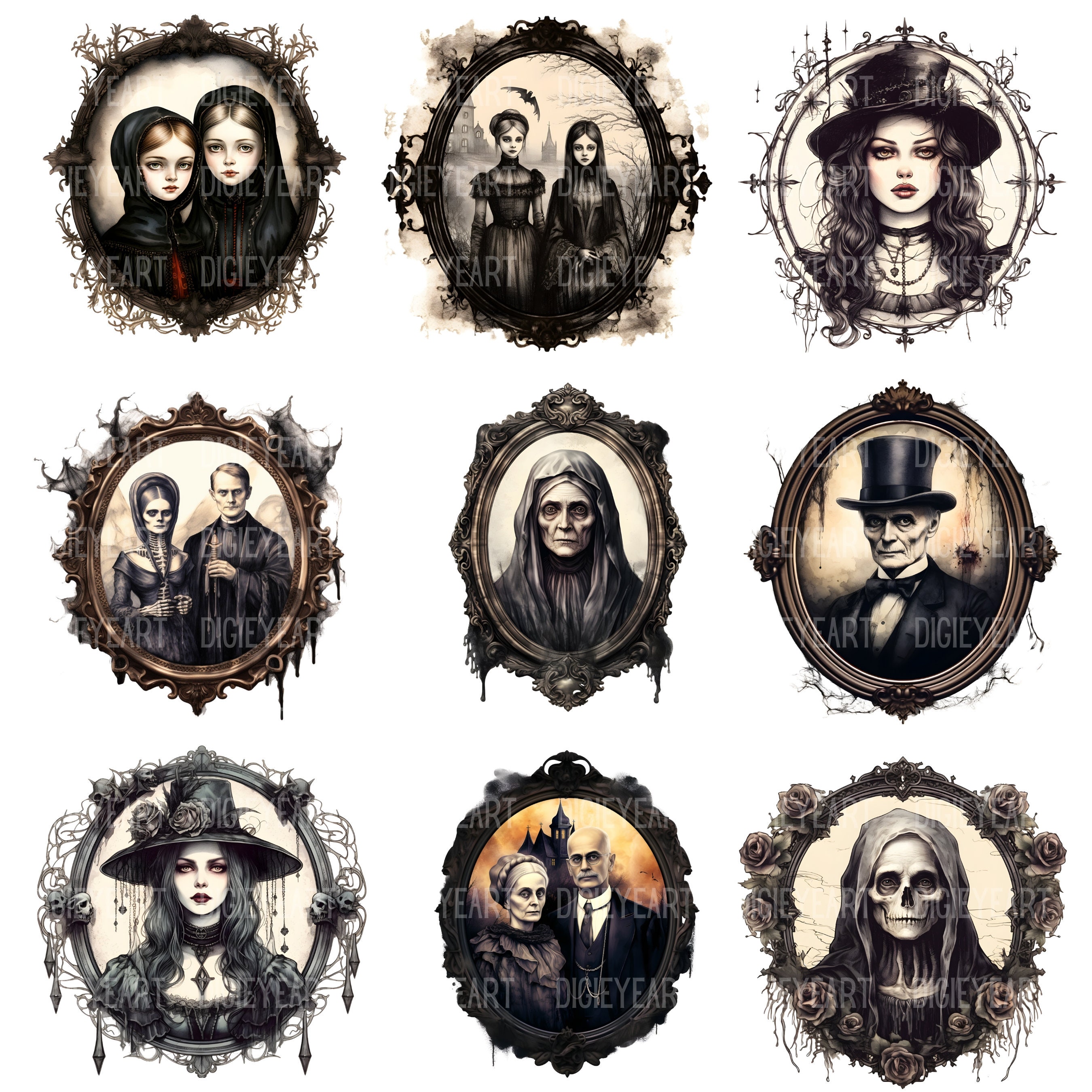 Spooky Portrait Clipart, Gothic Portrait Clip Art, Halloween Portrait ...