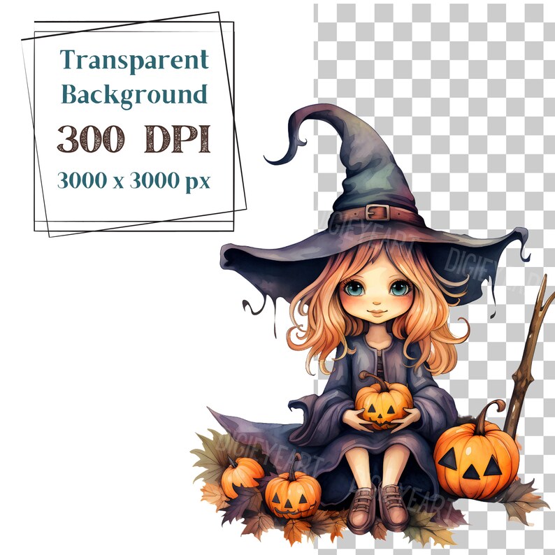 Cute Witch Clipart, Witch Clip Art Png, Halloween Image, Commercial Use ...