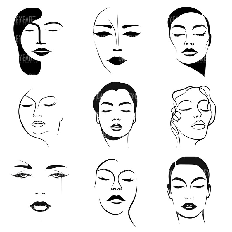 Line Art Face Clipart Line Art CU Clip Art Line Art Girls - Etsy