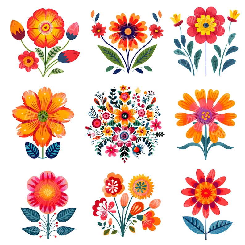 Mexican Flowers Clipart, Vivid Flowers Clip Art, Ethnic Images ...