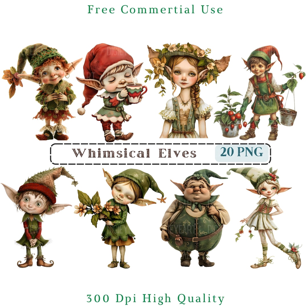 Whimsical Christmas Elf Clipart, Christmas Fussy Cut Images, Mixed ...