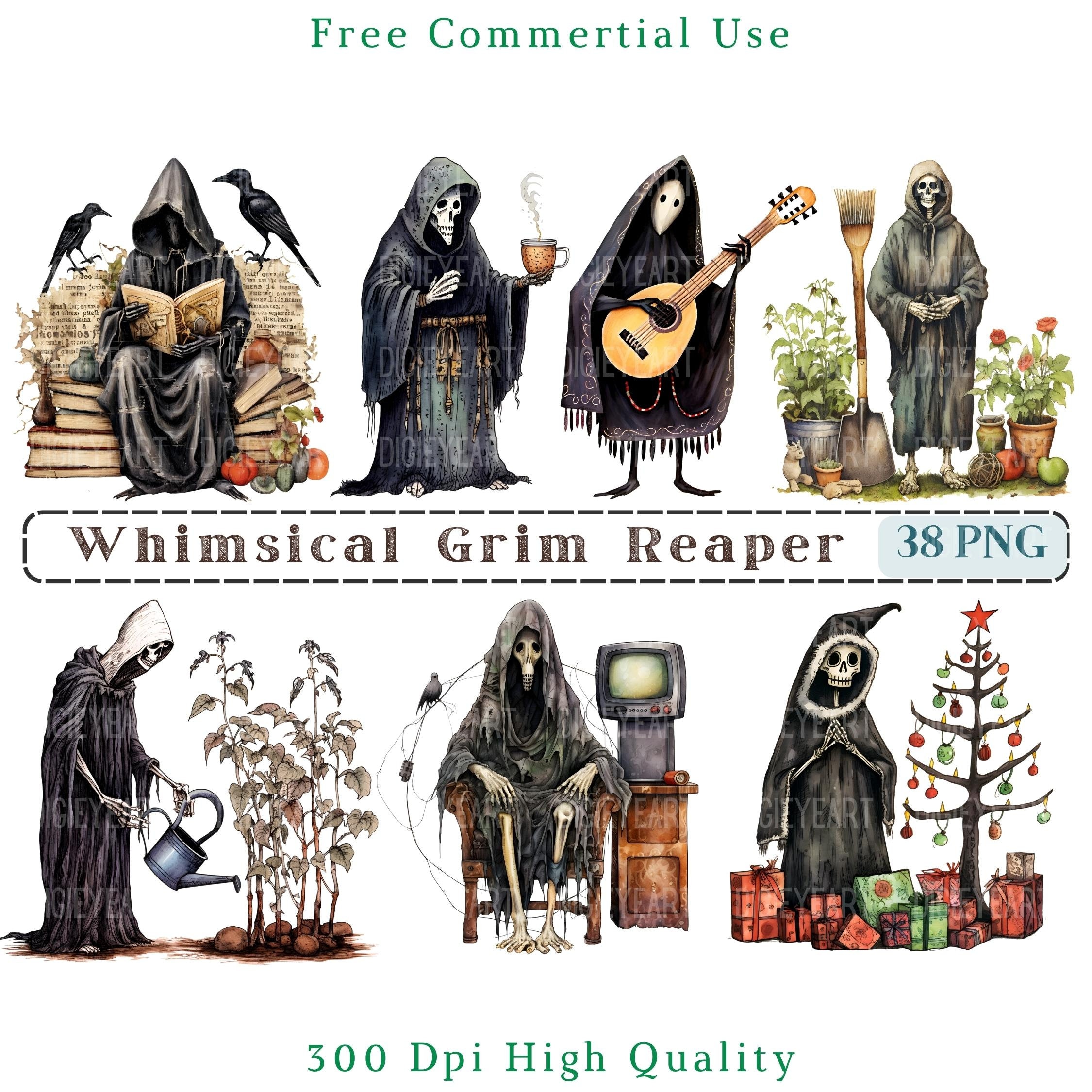 Whimsical Grim Reaper Clipart Halloween CU Clip Art Mixed - Etsy
