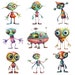 Whimsical Aliens Clipart, Mixed Media Quirky Alien CU Clip Art, Alien ...
