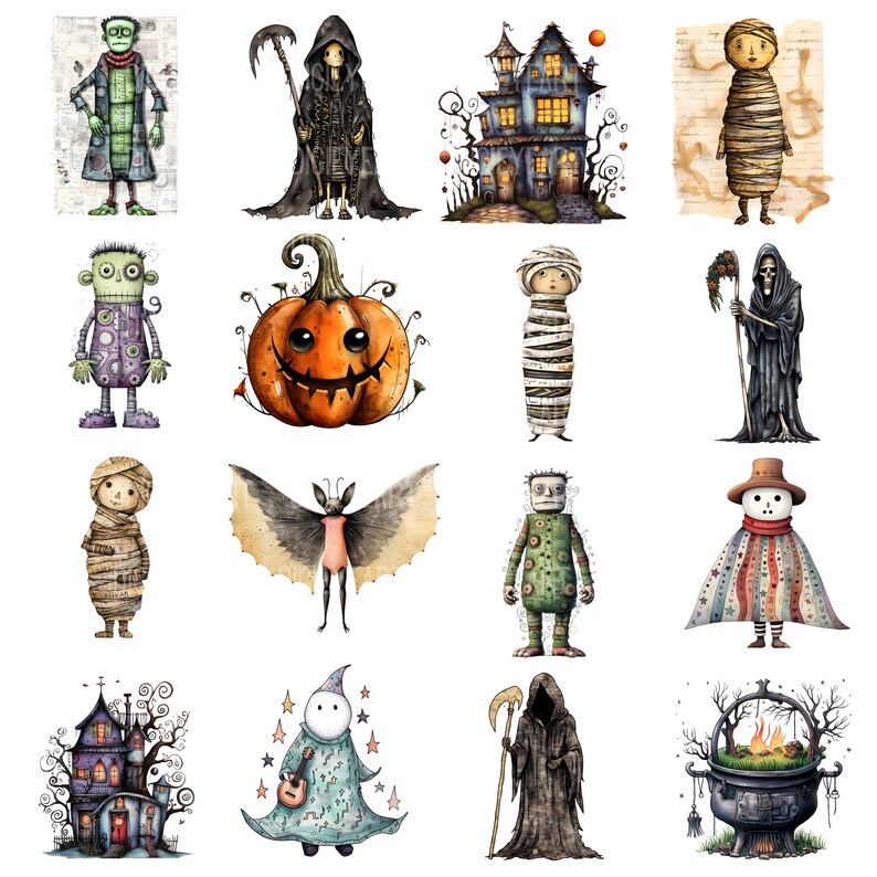 Whimsical Halloween Monsters Clipart Whimsical Monsters Jpg - Etsy