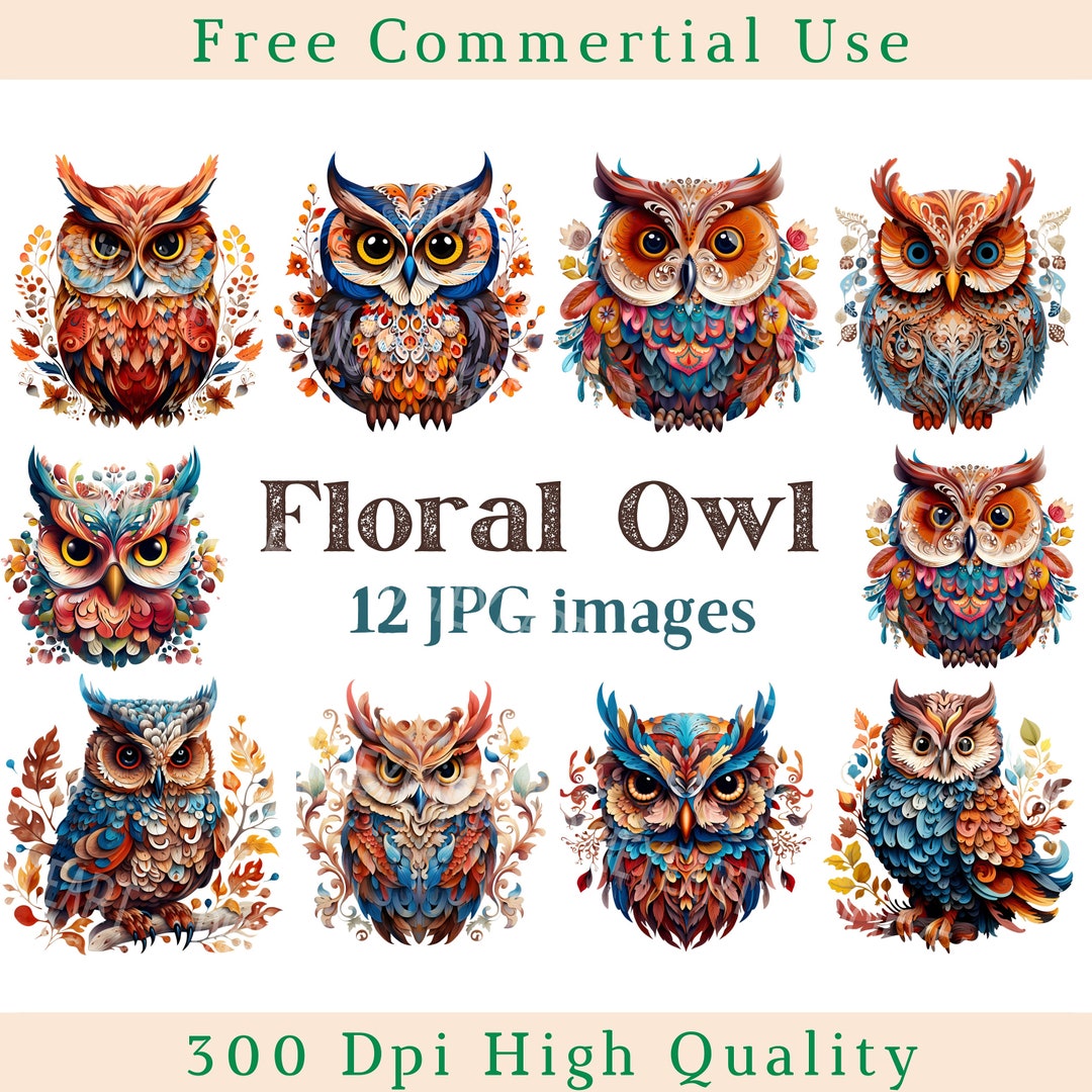 Floral Owl Clipart, Owl Bird Clip Art, Floral Owls Bird Jpg, Cute Owl ...