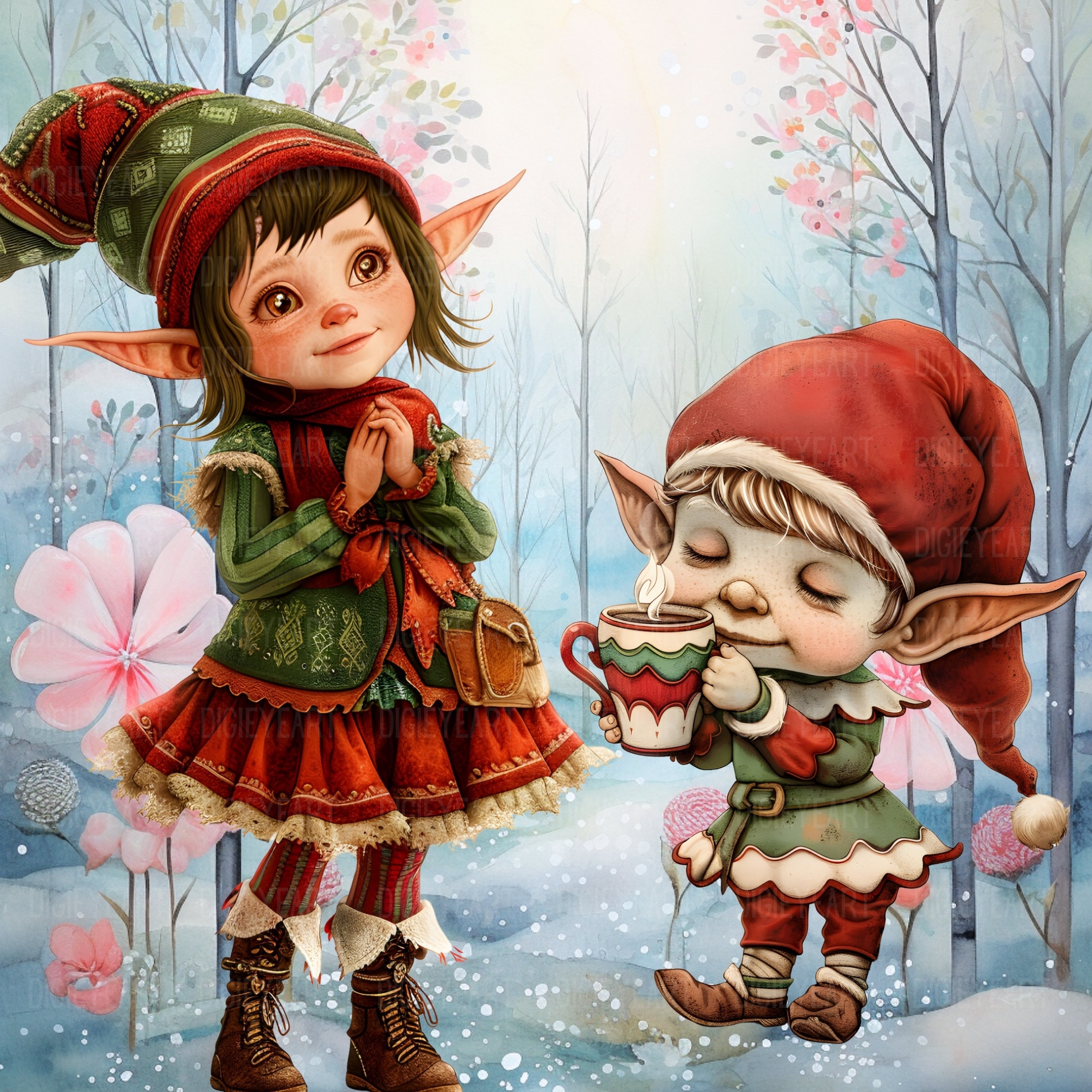 Whimsical Christmas Elf Clipart, Christmas Fussy Cut Images, Mixed ...