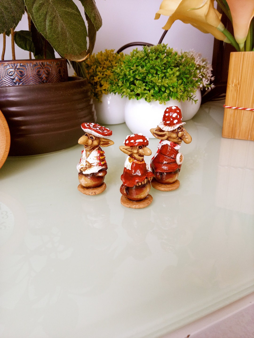 Pack of Three Little Amanita Mushroom Goblin Sculptures , Pot Goblins ...