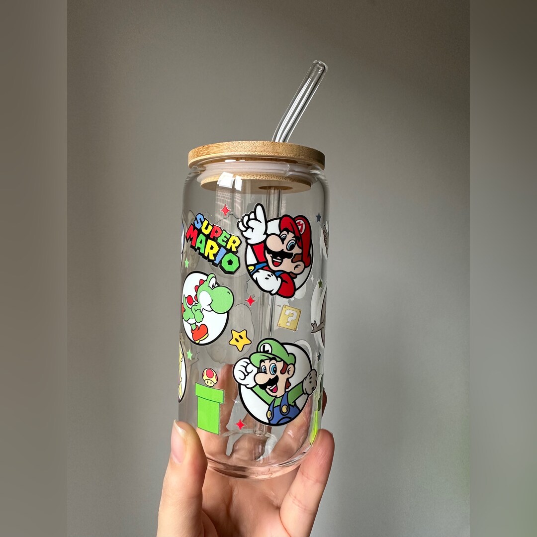 Super Mario 16oz Libbey Glass Can, Tumblers - Etsy
