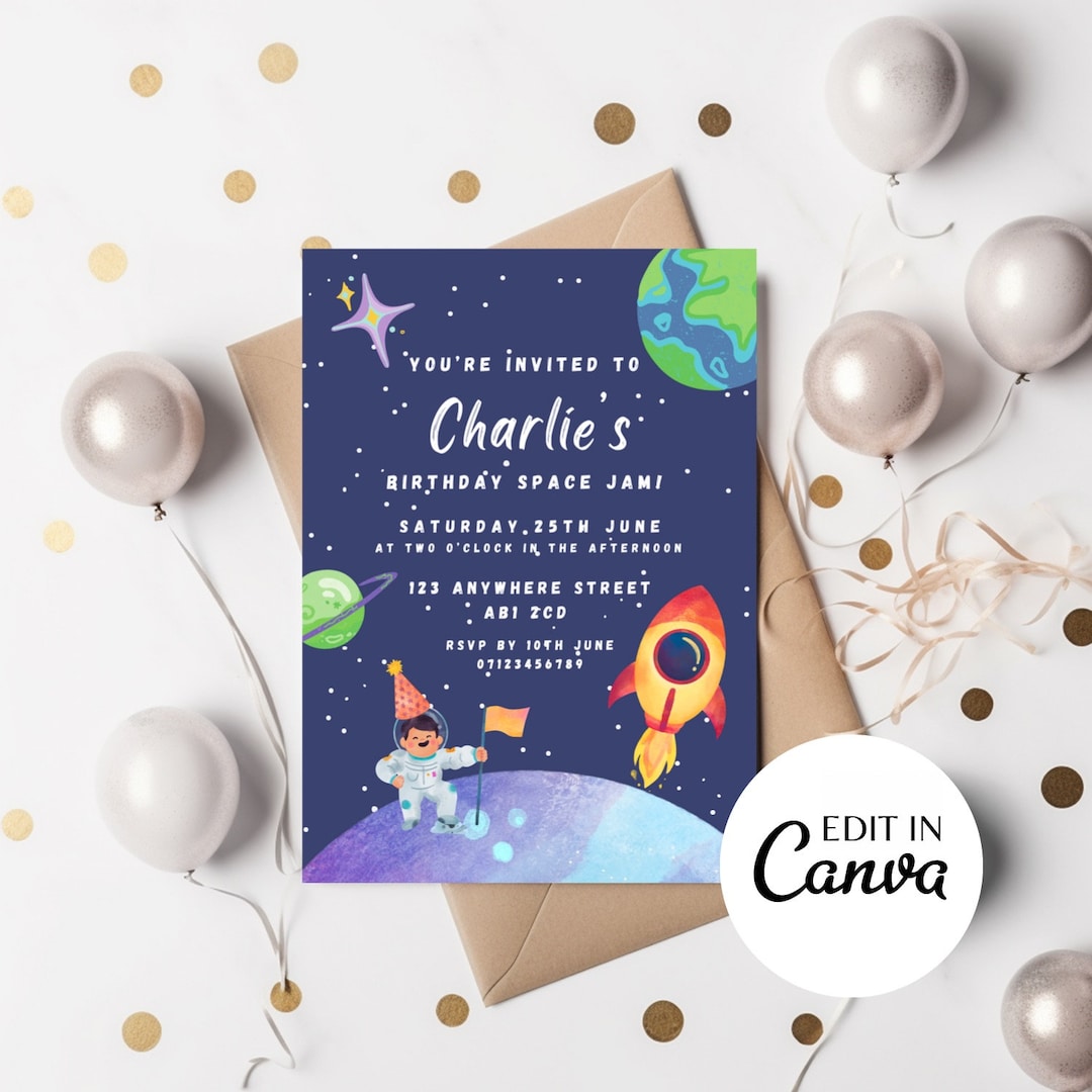 Space Themed Birthday Party Invitation Digital Template - Etsy