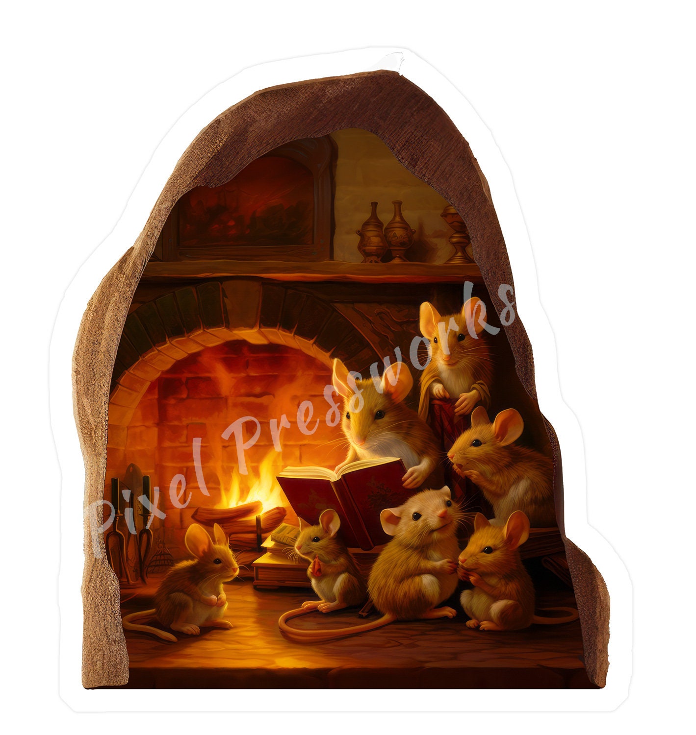 3D Mouse Decal, Vinyl Sticker, Mice Family Reading, Whimsical Arched ...