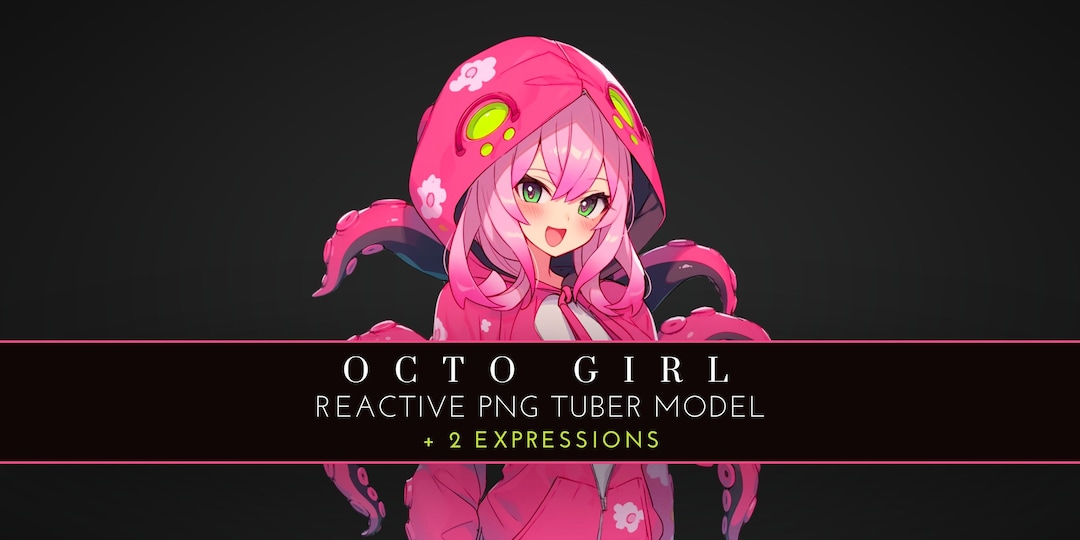 Octopus Girl PNG Tuber, Premade Veadotube Avatar, Voice Reactive, 3 ...