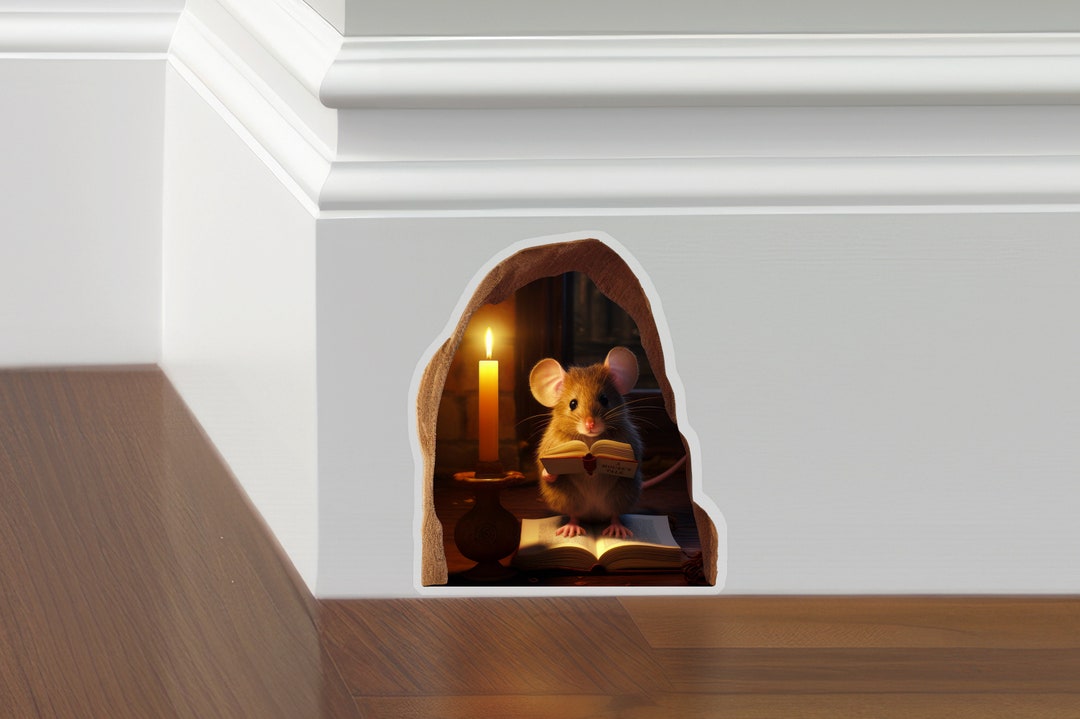 3D Mouse Decal, Vinyl Sticker, Mouse Reading, Whimsical Arched Doorway ...