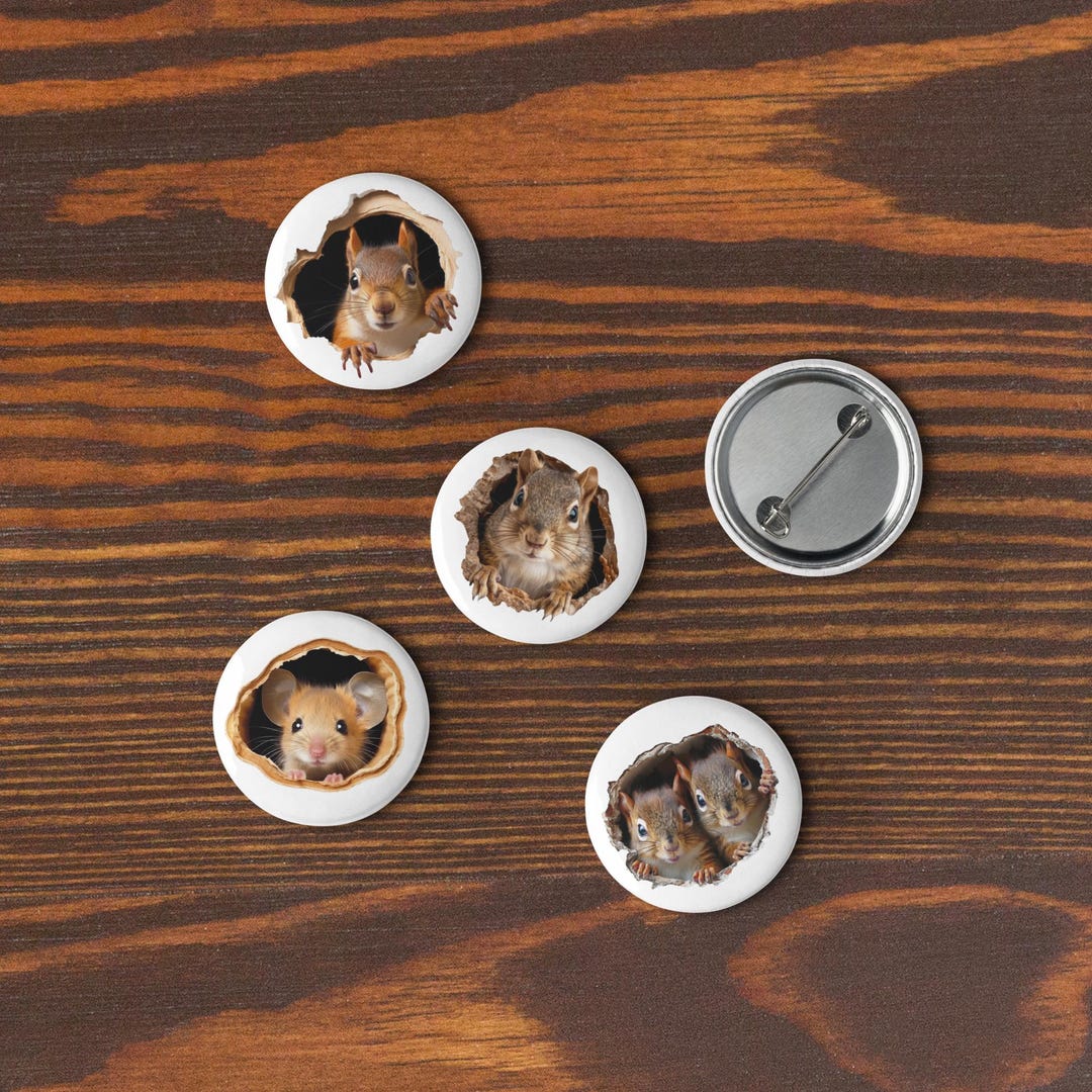 Set of 3D Mouse and Squirrel Hole Pin Buttons, Joke Hole Pins, Backpack ...