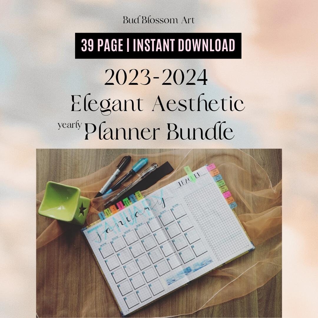 Elegant Aesthetic 2023-2024 Planner Bundle Digital Printable A4 A5 ...