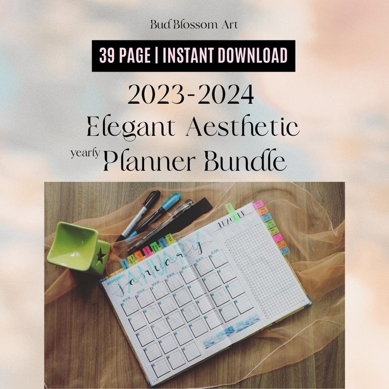 Elegant Aesthetic 2023-2024 Planner Bundle Digital Printable A4 A5 ...