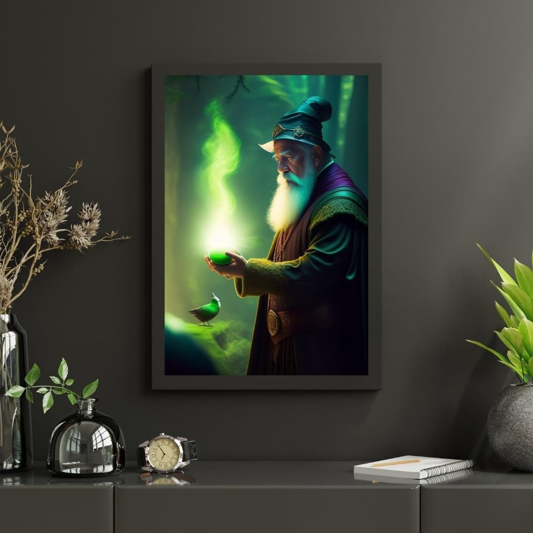 AI Dark Old Wizard Throwing Green Spells to a Squelet Digital - Etsy