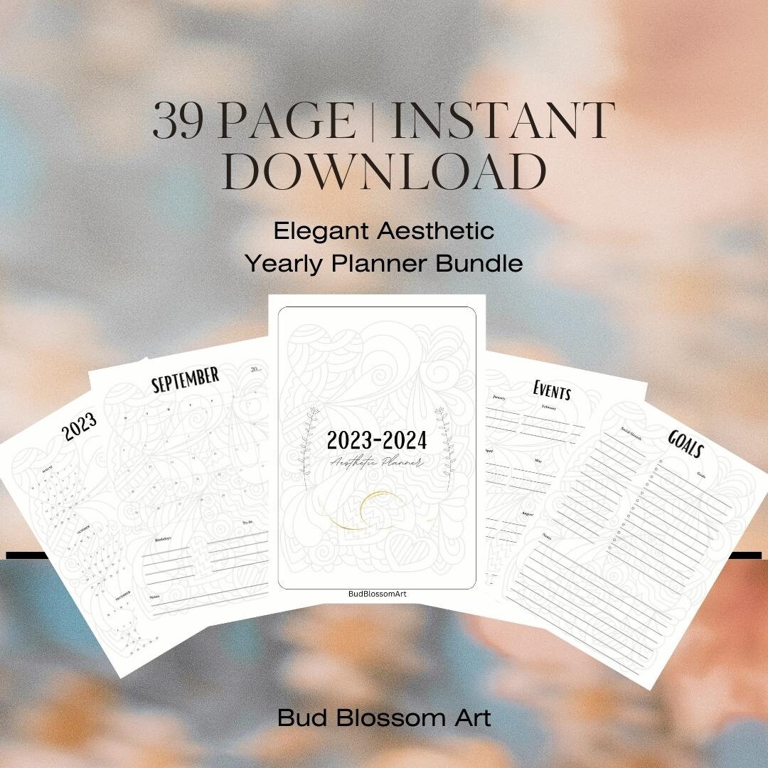 Elegant Aesthetic 2023-2024 Planner Bundle Digital Printable A4 A5 ...