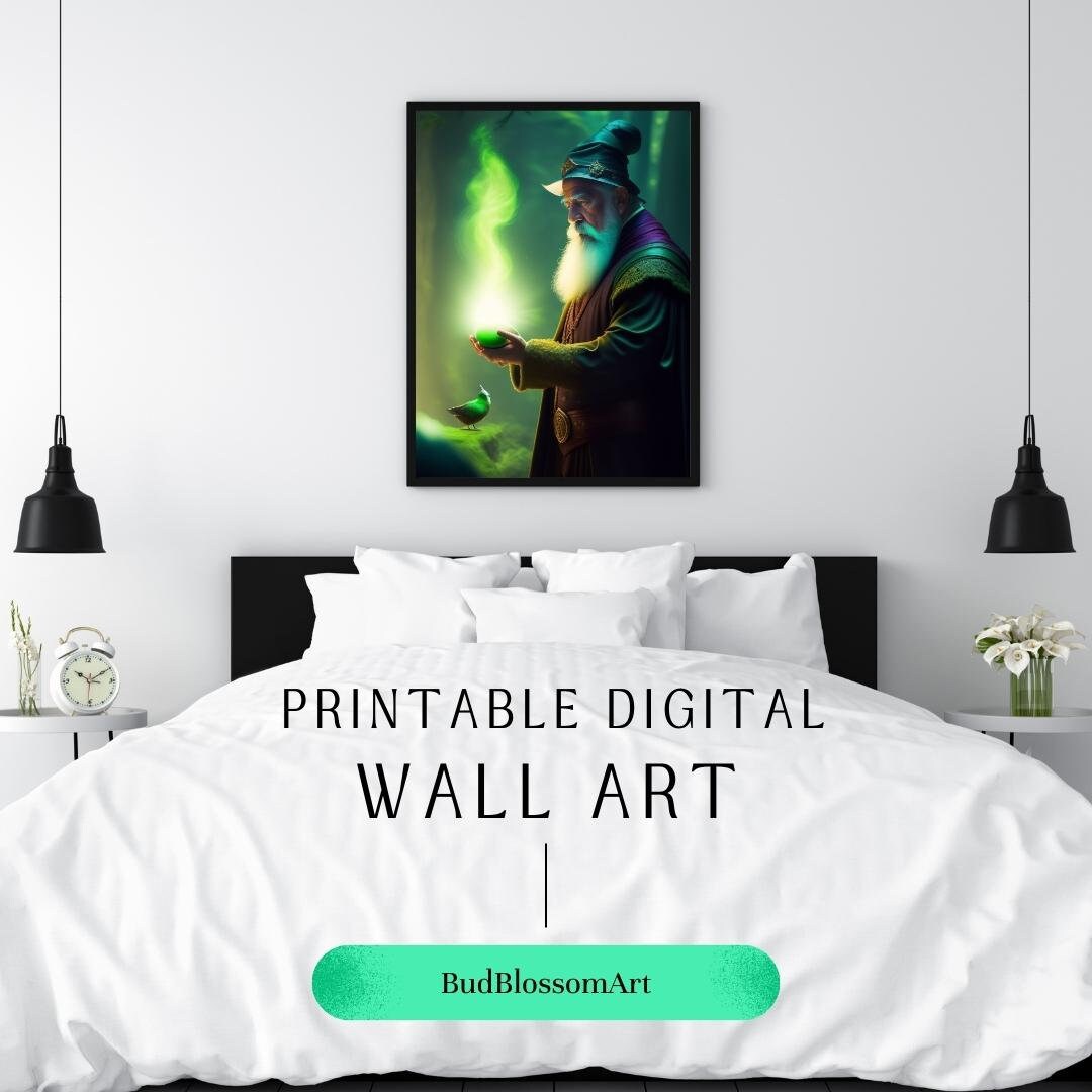 AI Dark Old Wizard Throwing Green Spells to a Squelet Digital - Etsy