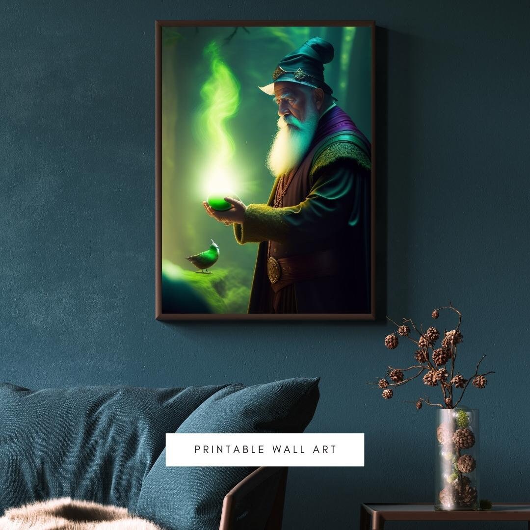 AI Dark Old Wizard Throwing Green Spells to a Squelet Digital - Etsy