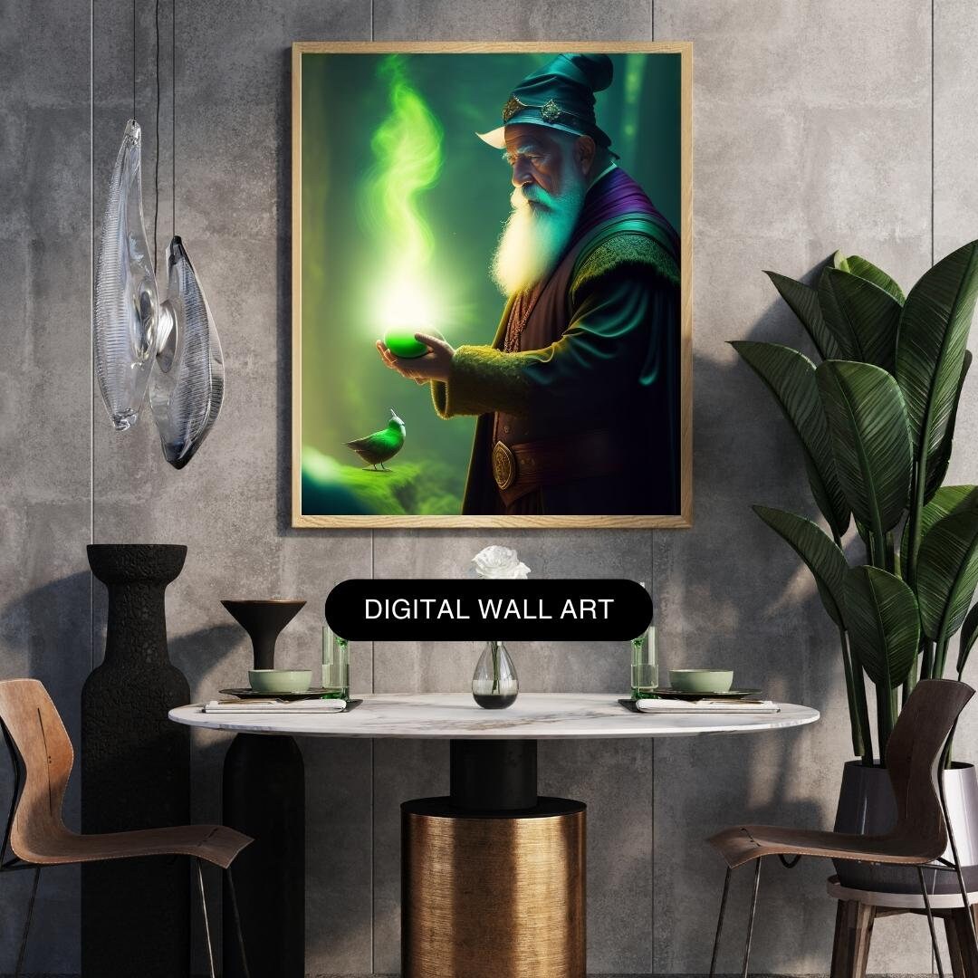 AI Dark Old Wizard Throwing Green Spells to a Squelet Digital - Etsy