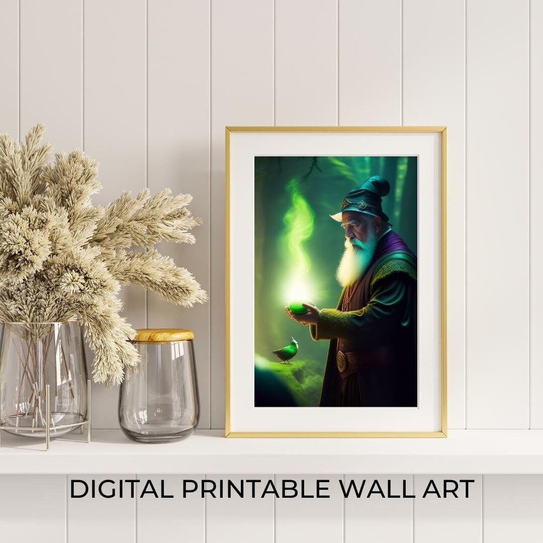 AI Dark Old Wizard Throwing Green Spells to a Squelet Digital - Etsy