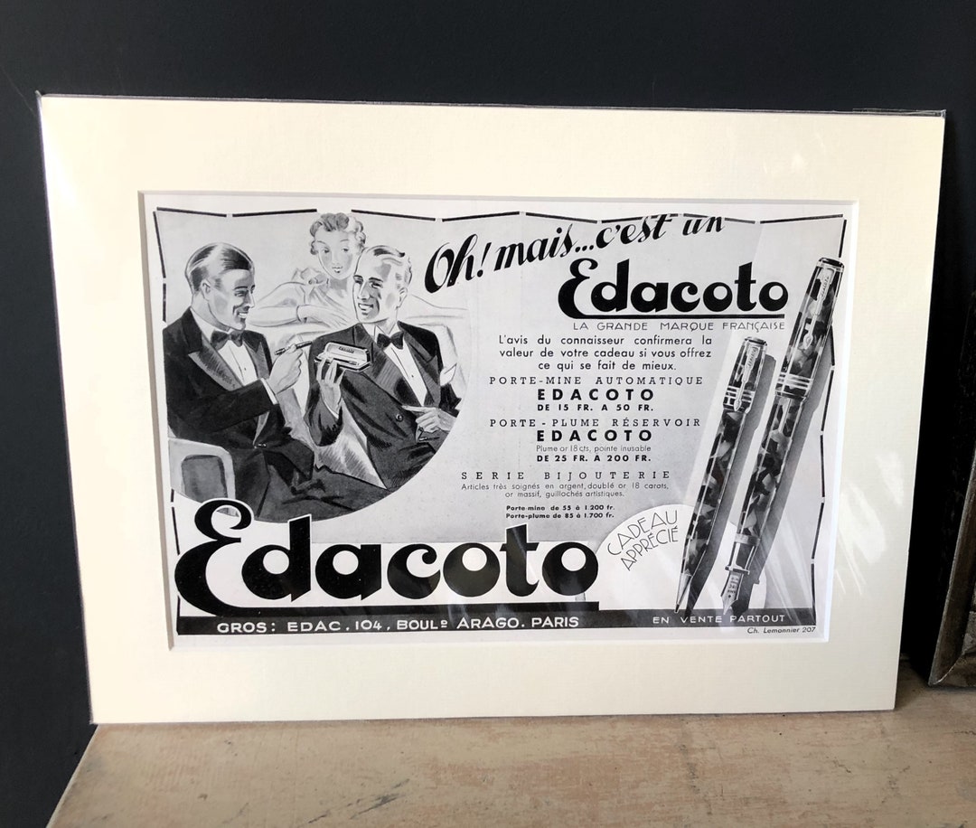 Original 1930s Art Deco French Advert: Edacoto Pens Mounted Size 30 X ...