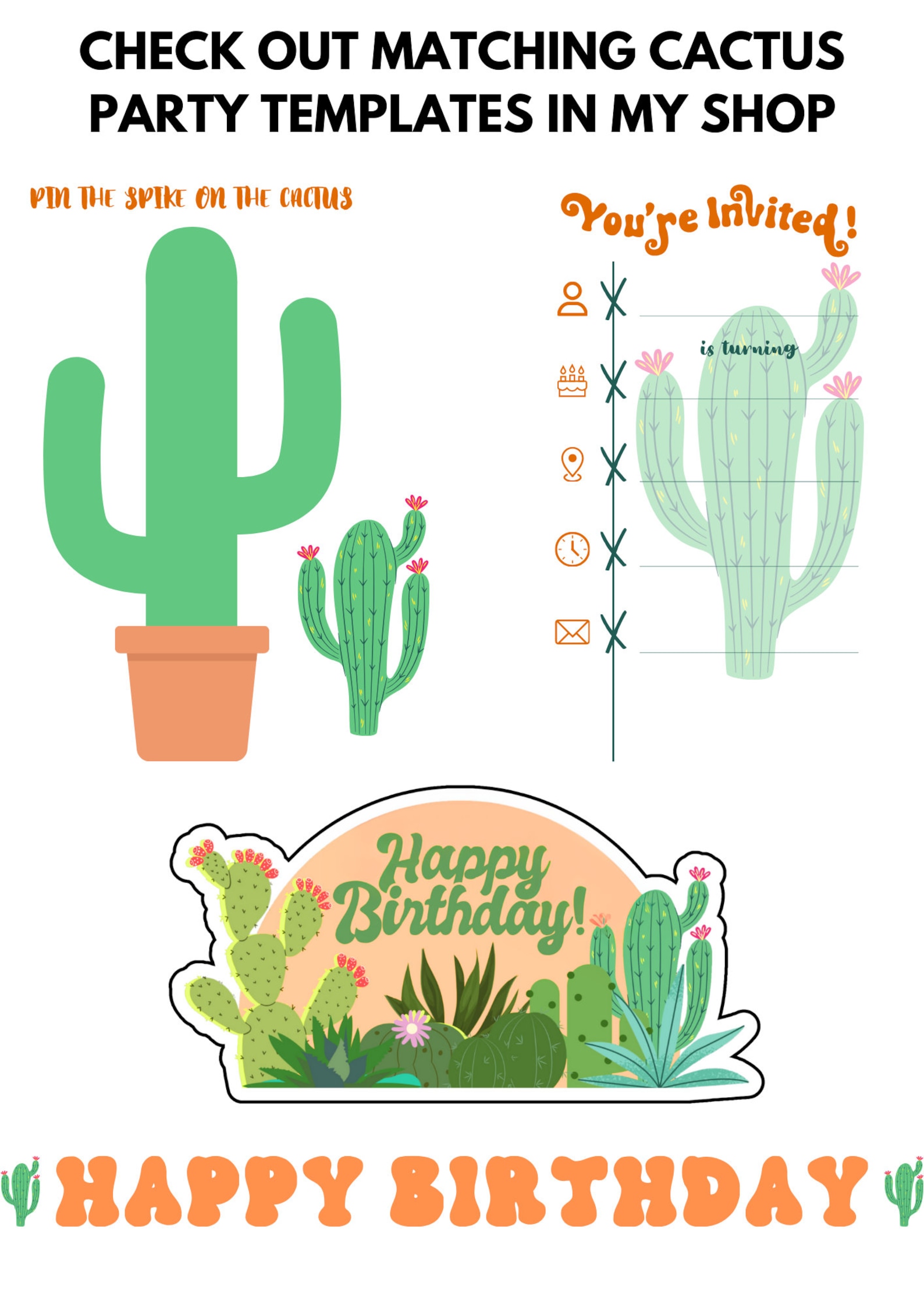 DIGITAL FILE Pin the Spike on the Cactus | Birthday Party Games | Kids ...