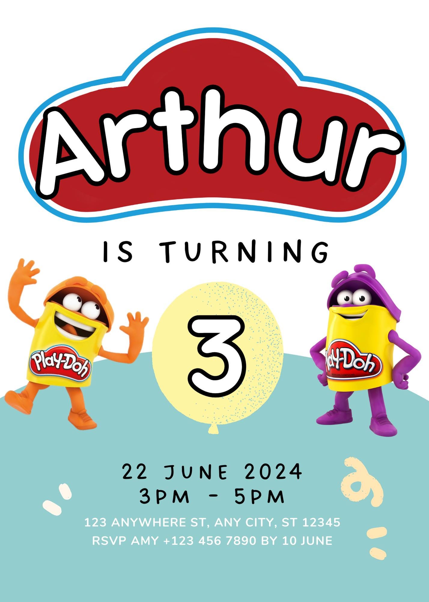 DIGITAL FILE Play Doh Party Invitation Birthday Party Invite Personalised Kids Party - Etsy