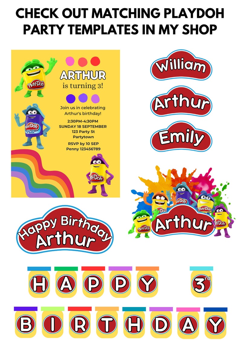 DIGITAL FILE Play Doh Happy Birthday Sign | Number + Name Personalized ...