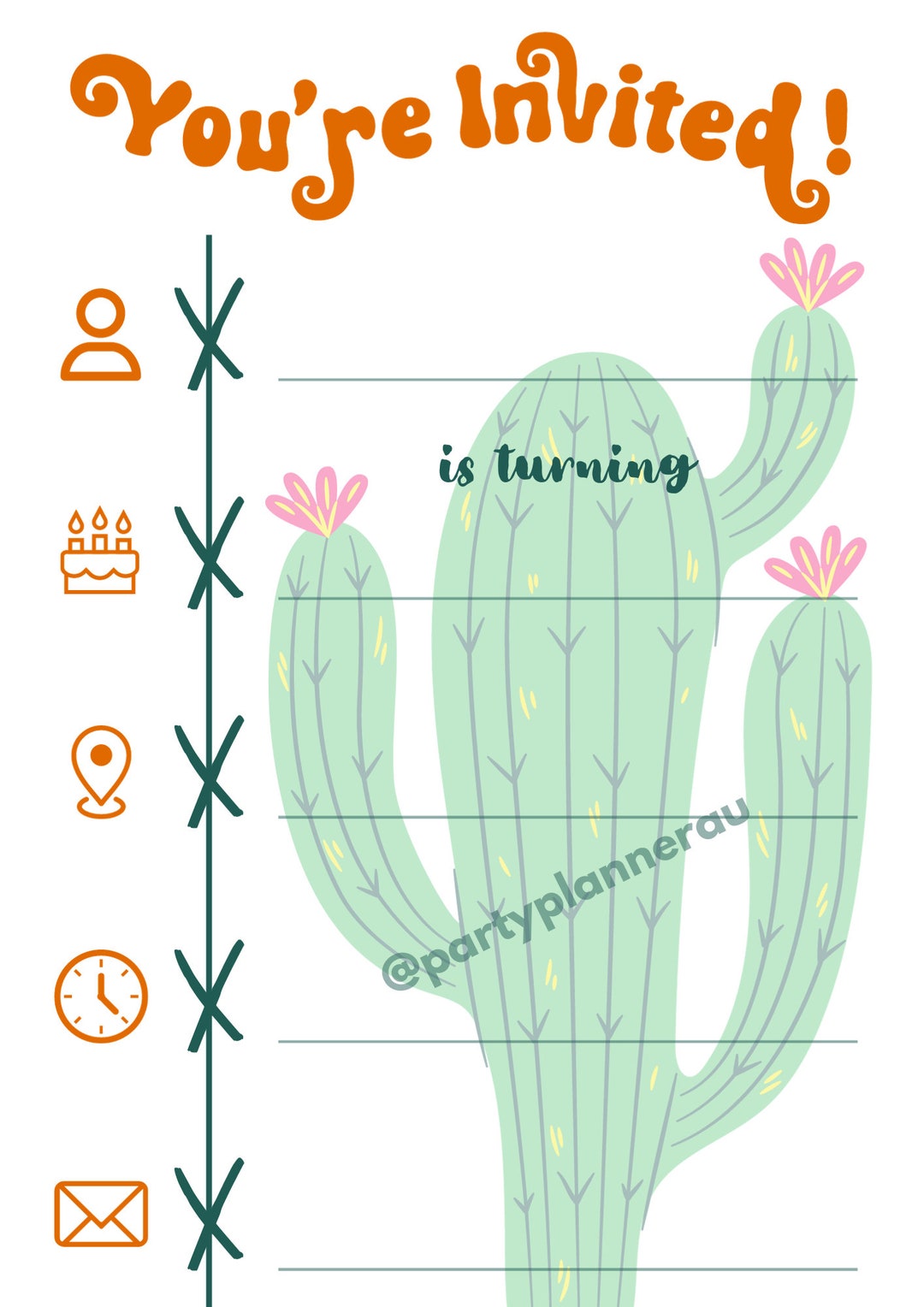 DIGITAL FILE Happy Birthday Invitation | Cactus Theme Party Invite ...
