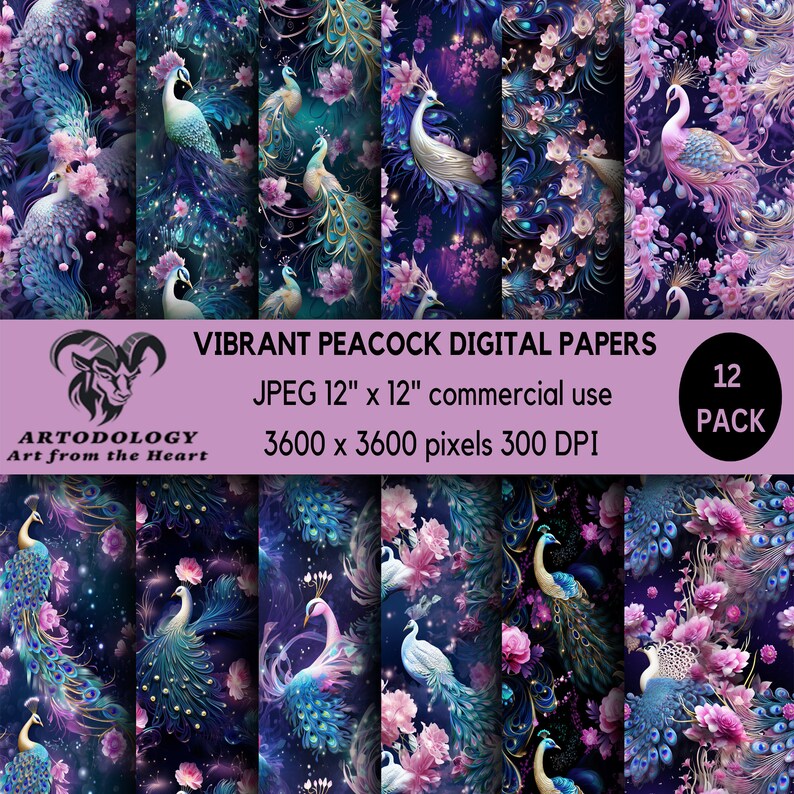 Vivid Peacock Digital Paper, Unique Animated Animal Pattern, Vibrant ...