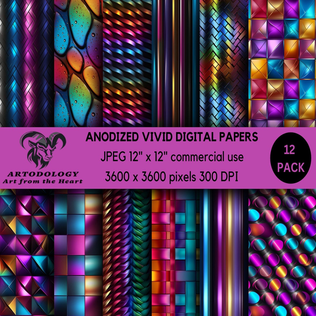 Luxury Vibrant Digital Paper, Anodized Neon Pattern, Vivid Printable ...