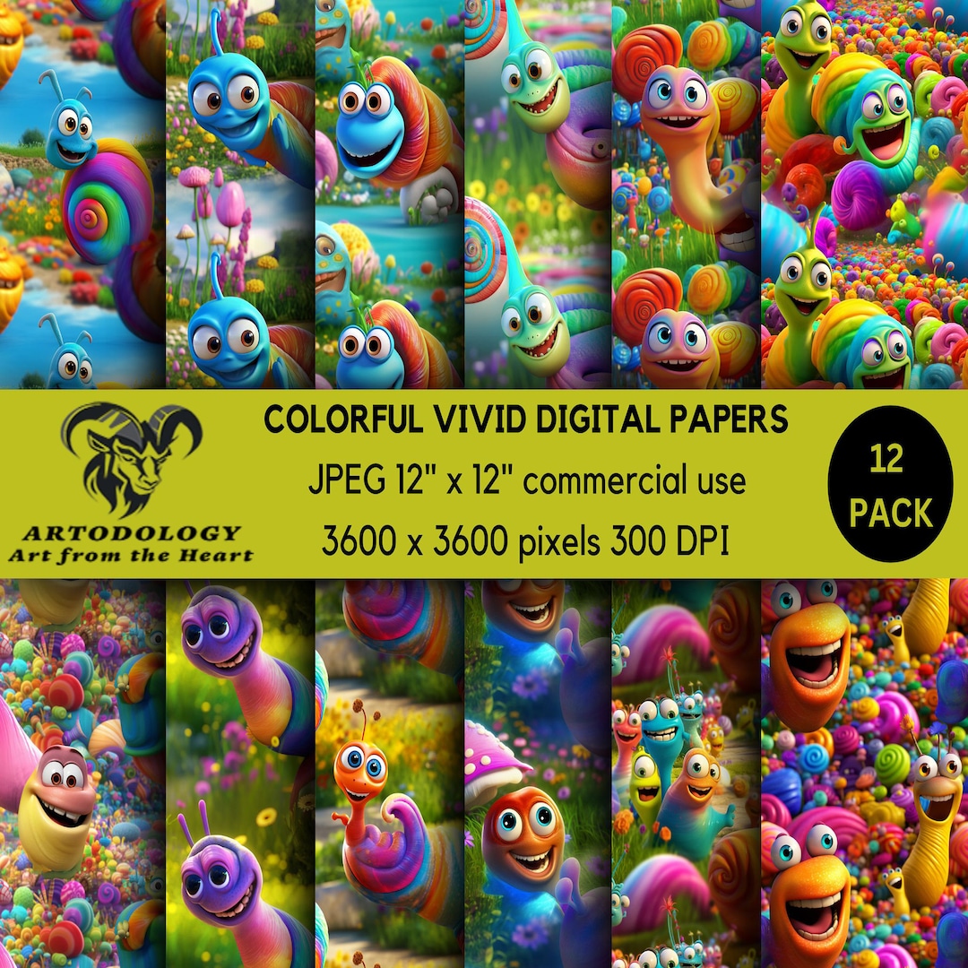 Animated Snail Digital Paper, Unique Animal Pattern, Colorful Animation ...