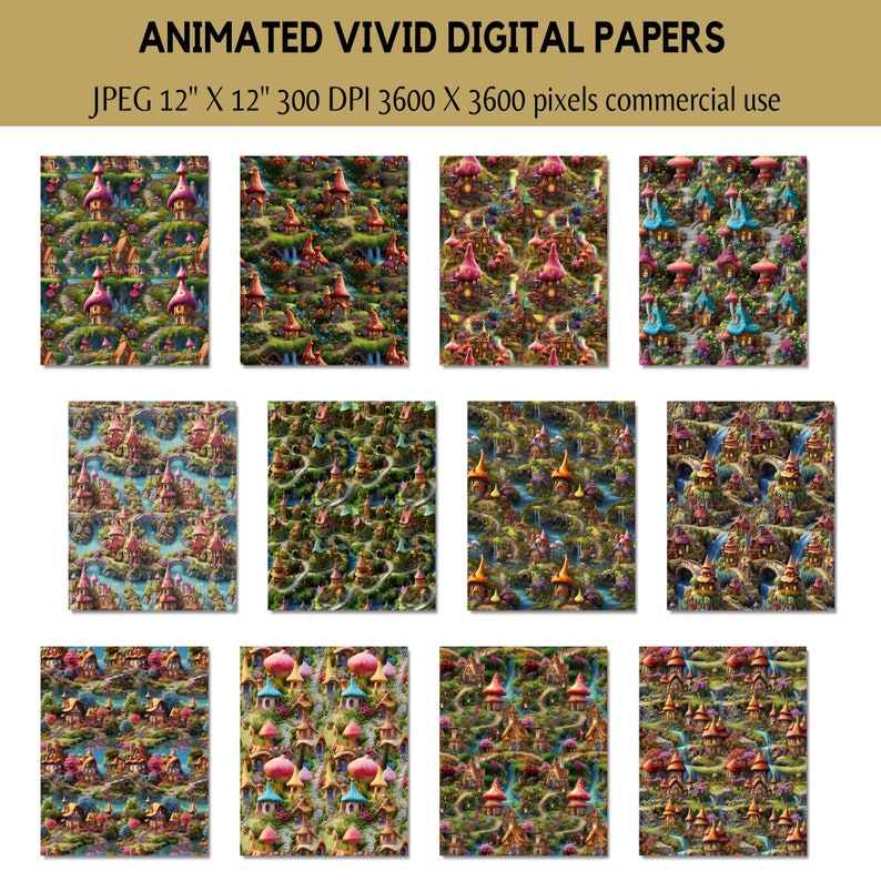 Animated Forest Digital Paper, Landscape Animation Pattern, Vibrant ...