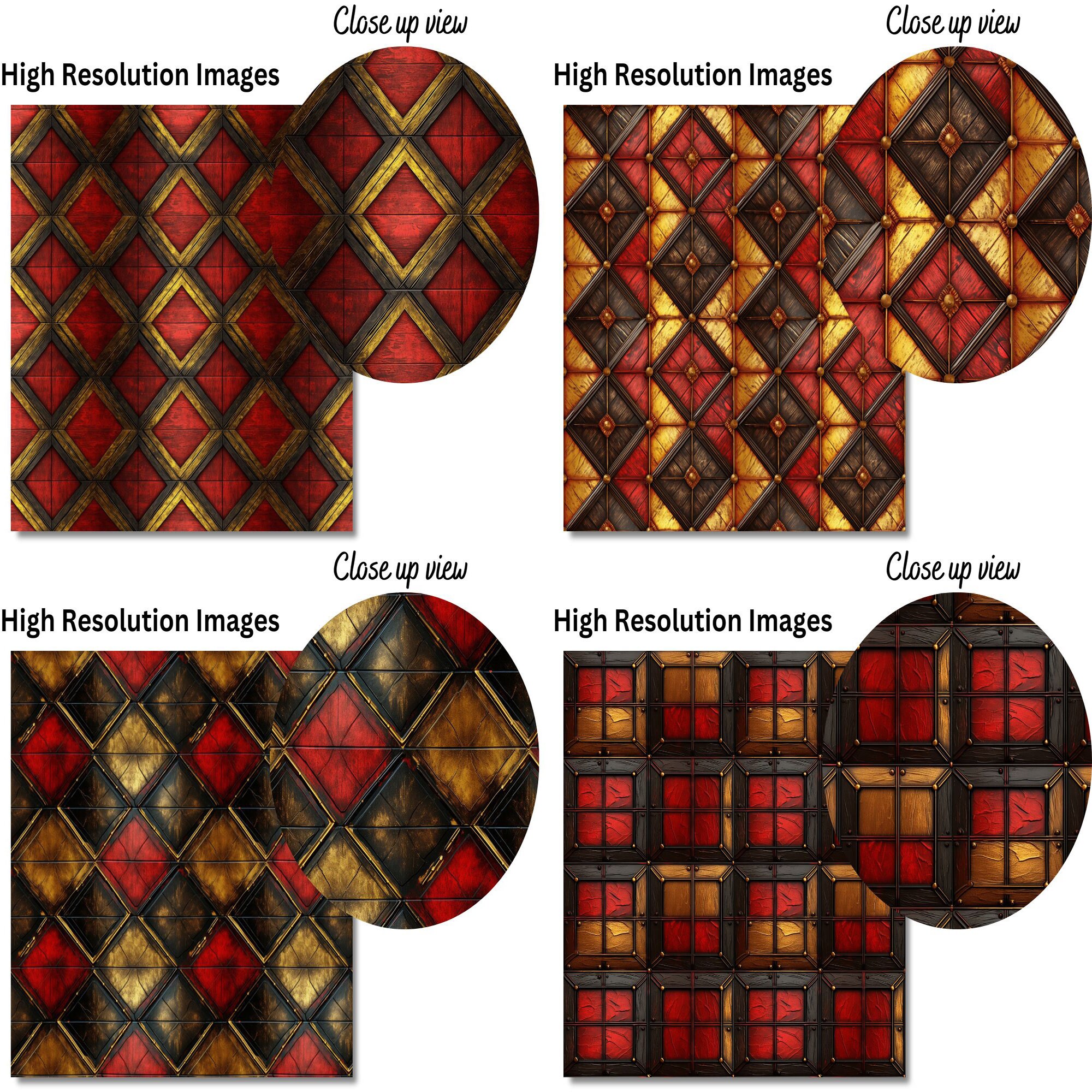 Geometric Digital Paper, Unique Wooden Pattern, Gold Red Printable ...