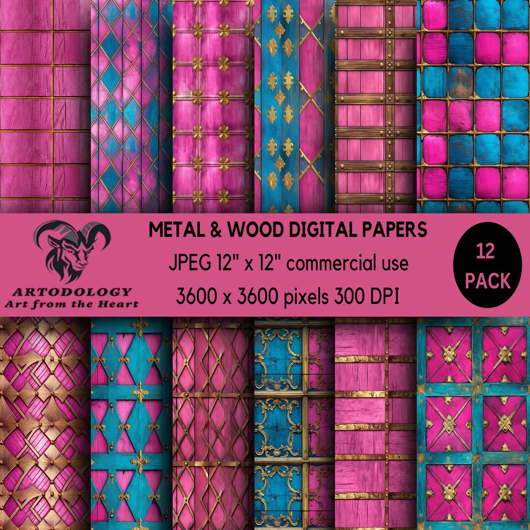 Pink Blue Vintage Digital Paper, Geometric Pattern, Printable Papers ...