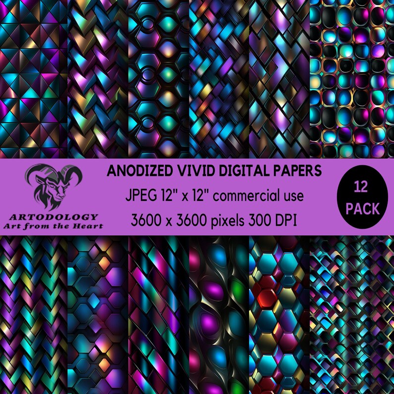 Luxury Anodized Digital Paper Bundle, Neon Pattern, Vivid Printable ...