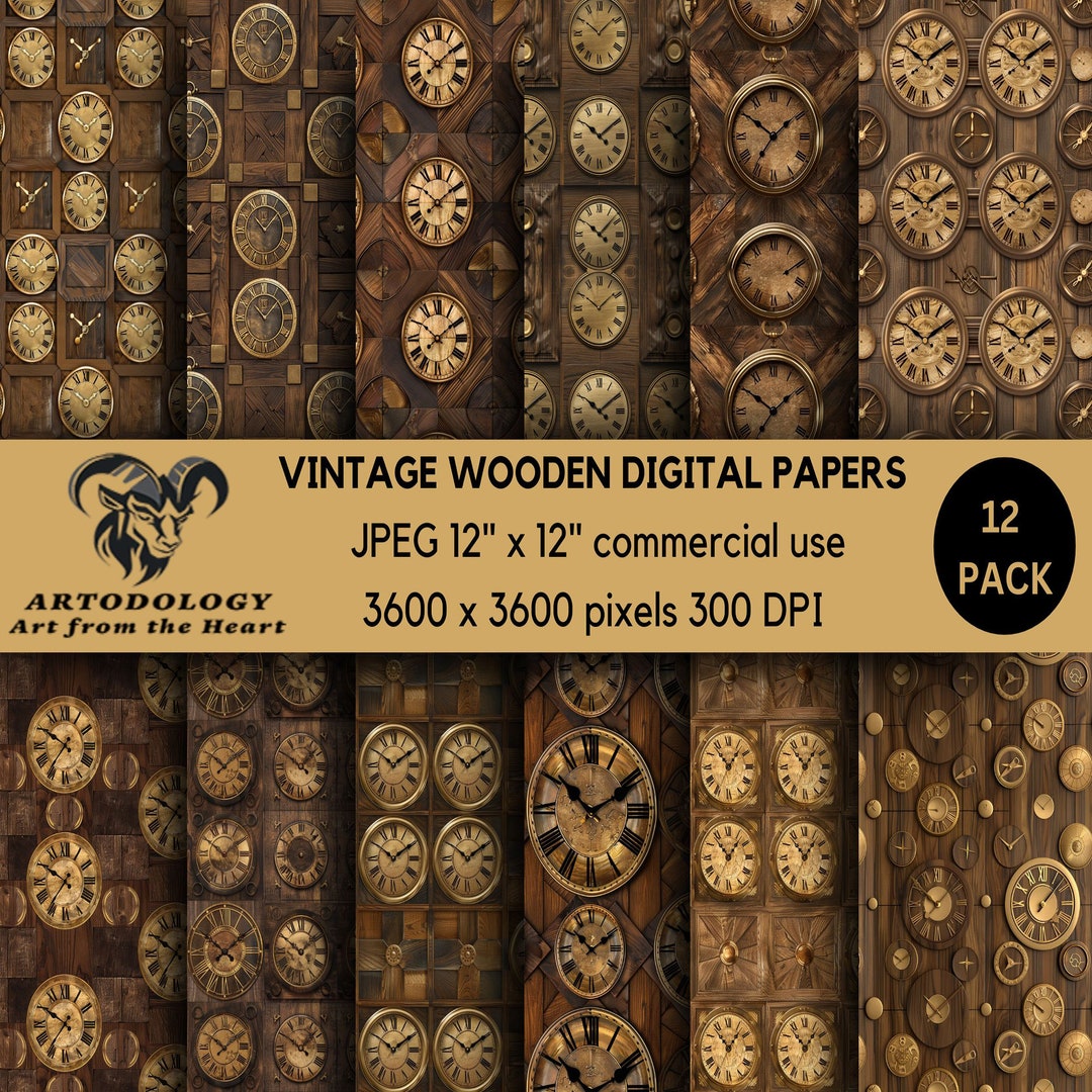 Natural Wooden Digital Paper, Antique Golden Pattern, Retro Printable ...