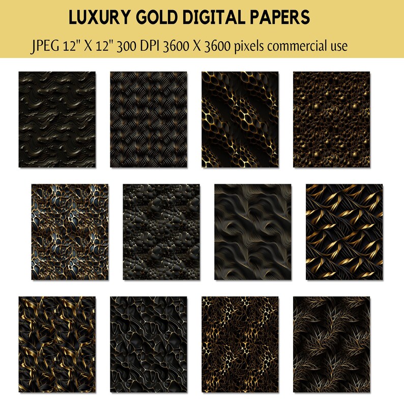 Luxury Gold Digital Paper, Abstract Golden Pattern, Printable Papers ...