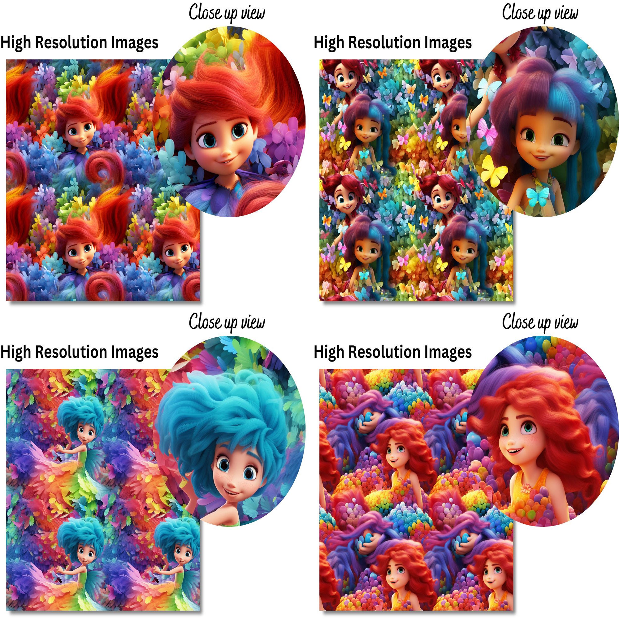 Animated Digital Paper, Unique Figurative Pattern, Vivid Princess ...