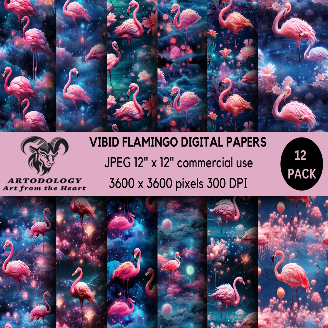 Pink Flamingo Digital Paper, Unique Bird Animal Pattern, Vibrant ...