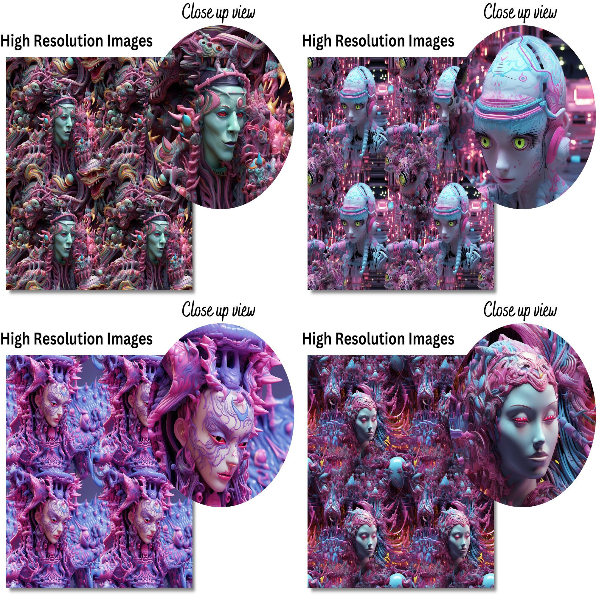 Abstract Digital Paper Unique Figurative Pattern Vivid Neon - Etsy