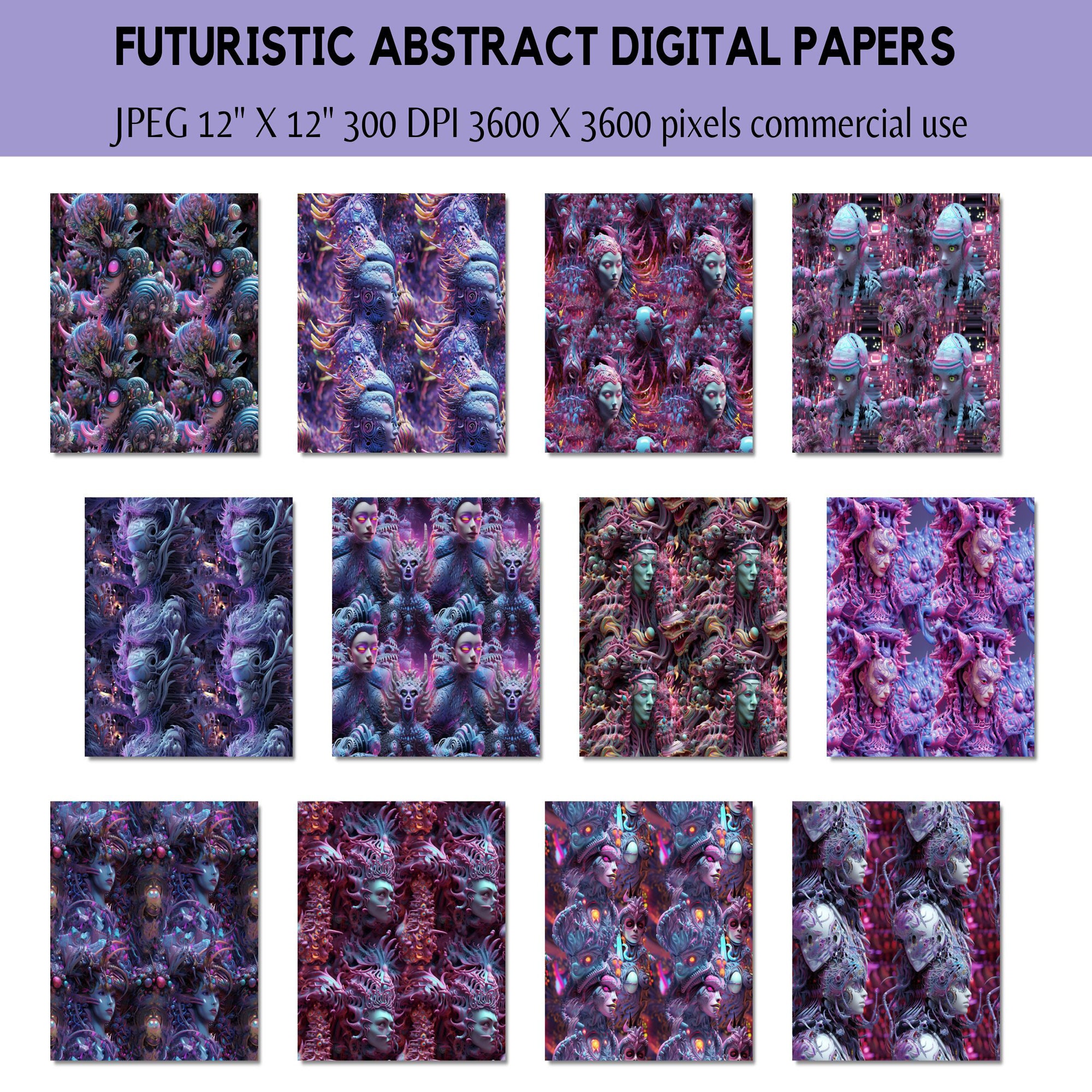 Abstract Digital Paper Unique Figurative Pattern Vivid Neon - Etsy