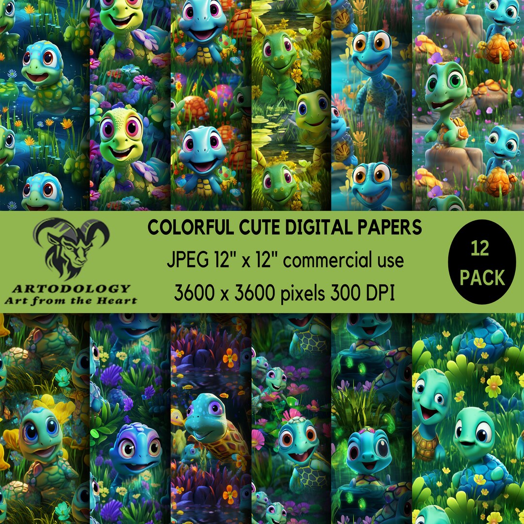 Animated Turtle Digital Paper, Unique Pattern, Vivid Animation ...